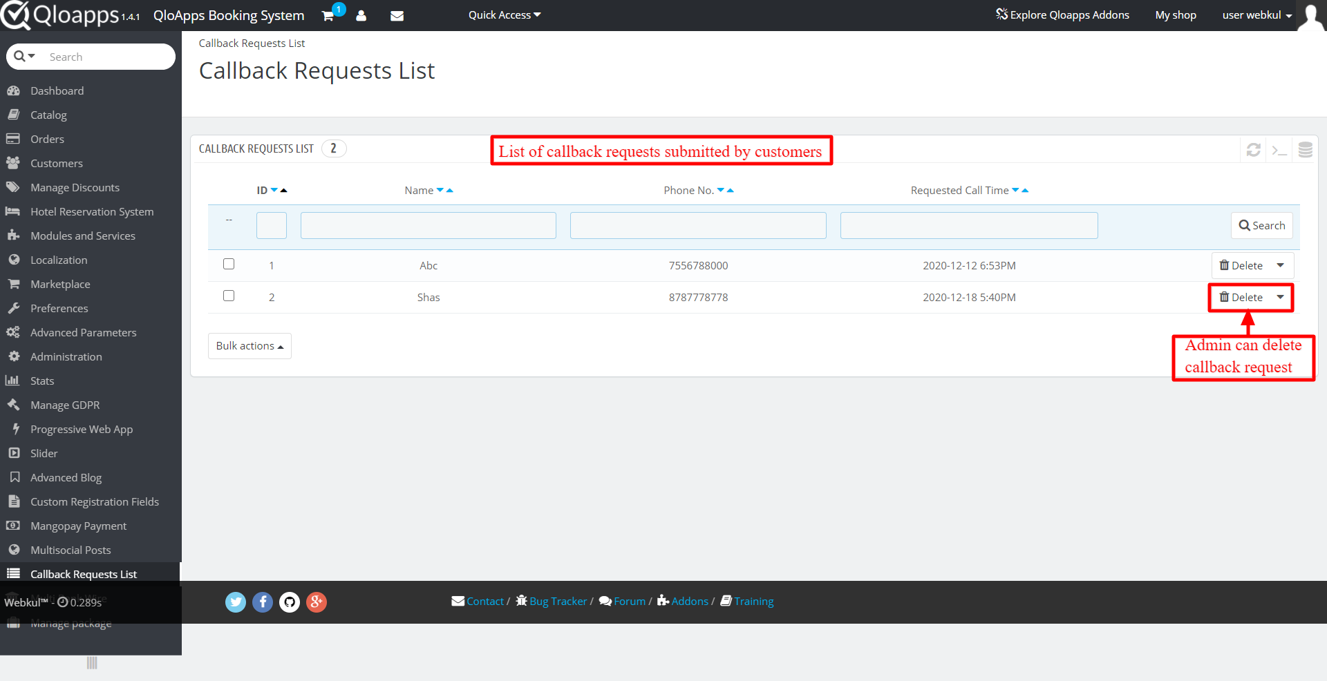 QloApps Callback Request - QloApps Callback Request